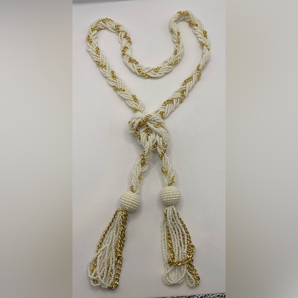 Vintage | Jewelry | 3 For 3 Vintage Braided Gold Tone Chain Cream Seed ...
